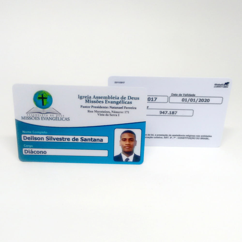 Cartão Membro Igreja PVC 0,76mm 4x1 Cores Frente Colorida com verso ...