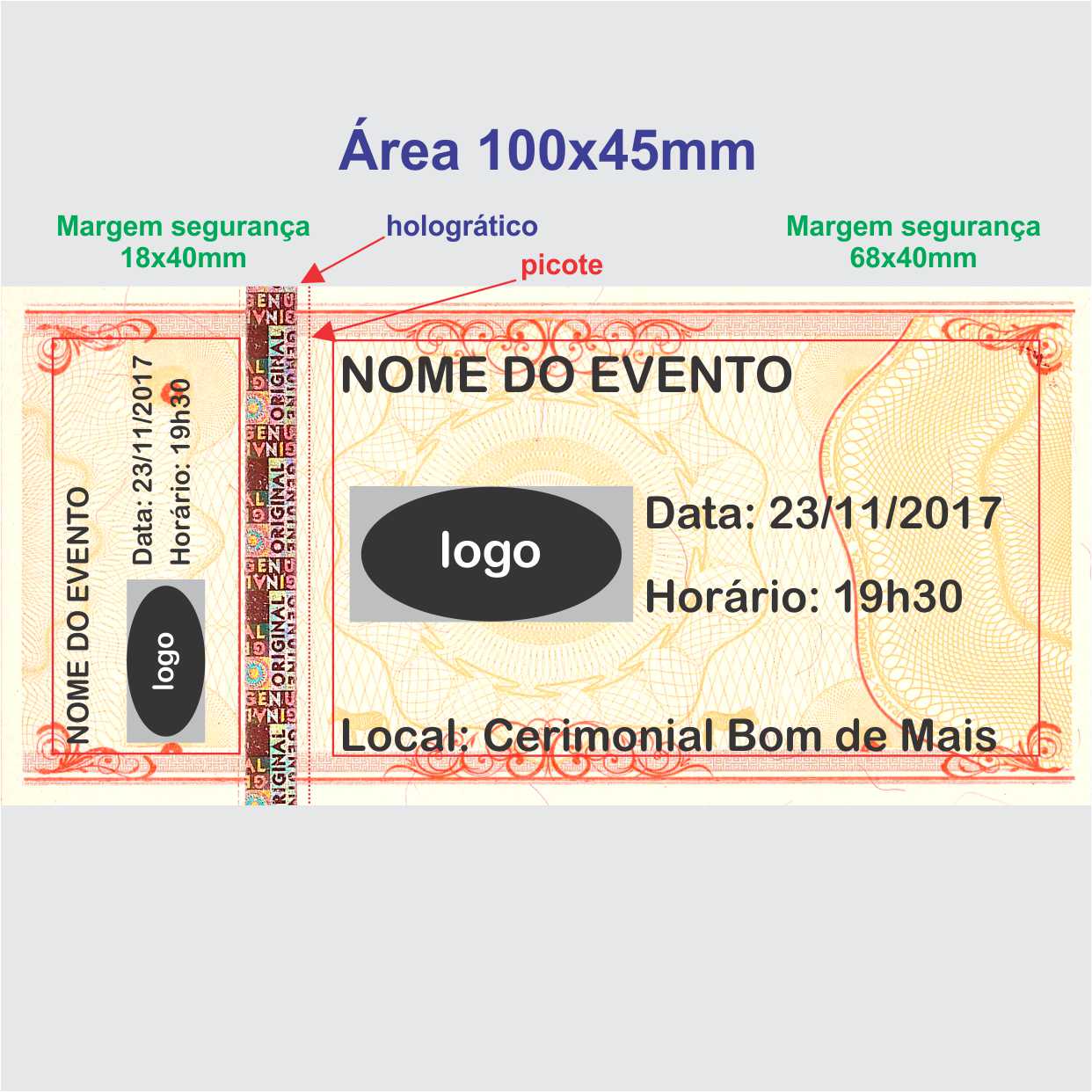 Ingresso para Show, Festas e Eventos em Papel Holográfico 105x50mm - 1X0 cores (min 100 ...